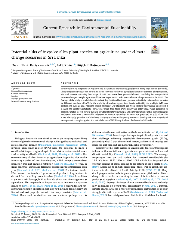 (PDF) Potential risks of invasive alien plant species on agriculture ...
