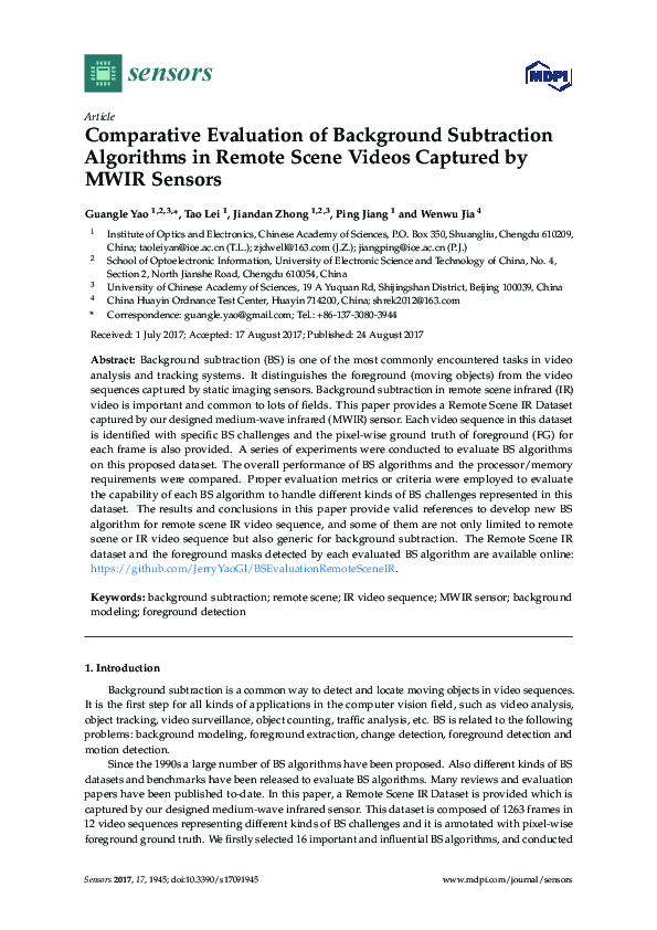 (PDF) Evaluating Background Subtraction in MWIR Videos