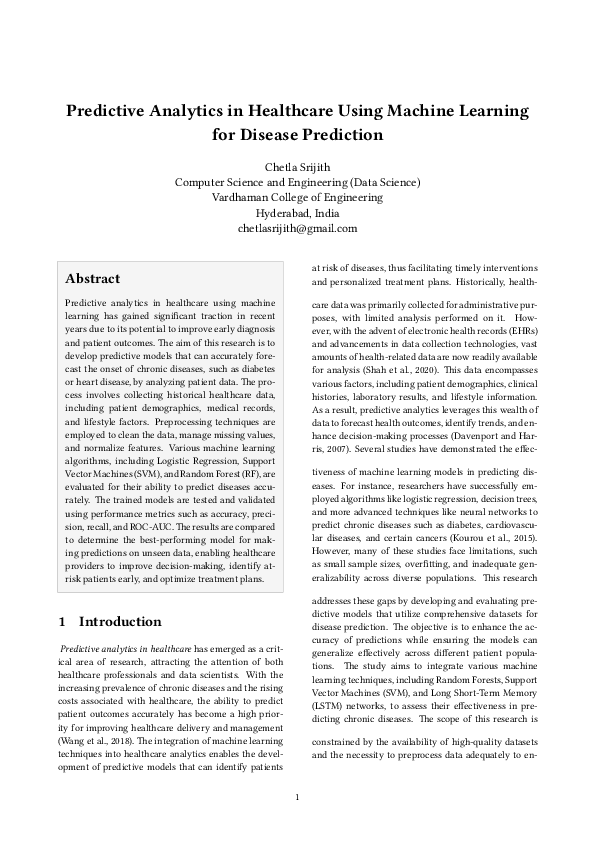 (PDF) Predictive Analytics in Healthcare Using Machine Learning for ...