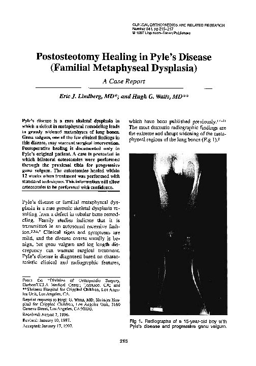 (PDF) Postosteotomy Healing in Pyle??s Disease (Familial Metaphyseal ...