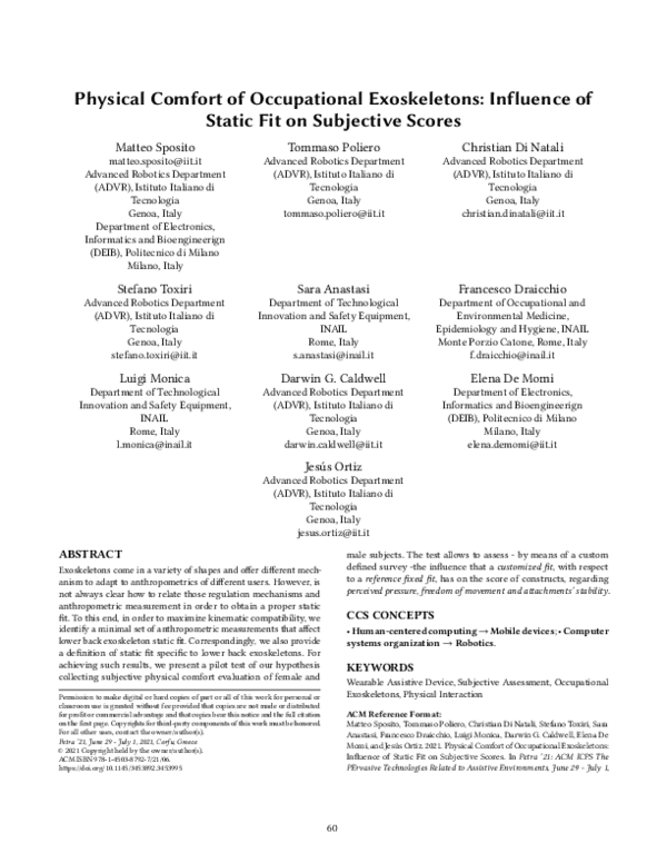 (PDF) Physical Comfort of Occupational Exoskeletons: Influence of Static Fit on Subjective Scores