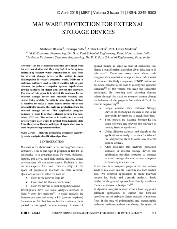 (PDF) Malware Protection for External Storage Devices
