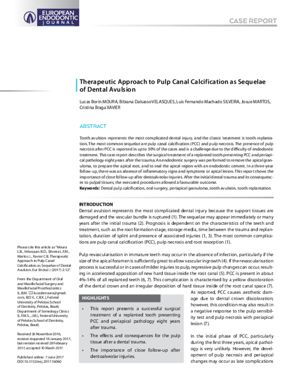 (PDF) Therapeutic Approach to Pulp Canal Calcification as Sequelae of ...