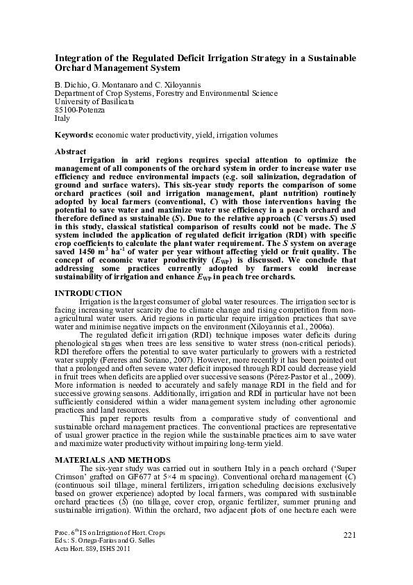 (PDF) Integration of the Regulated Deficit Irrigation Strategy in a ...