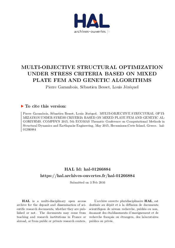 (PDF) Multi-Objective Structural Optimization Under Stress Criteria Based on Mixed Plate Fem and ...