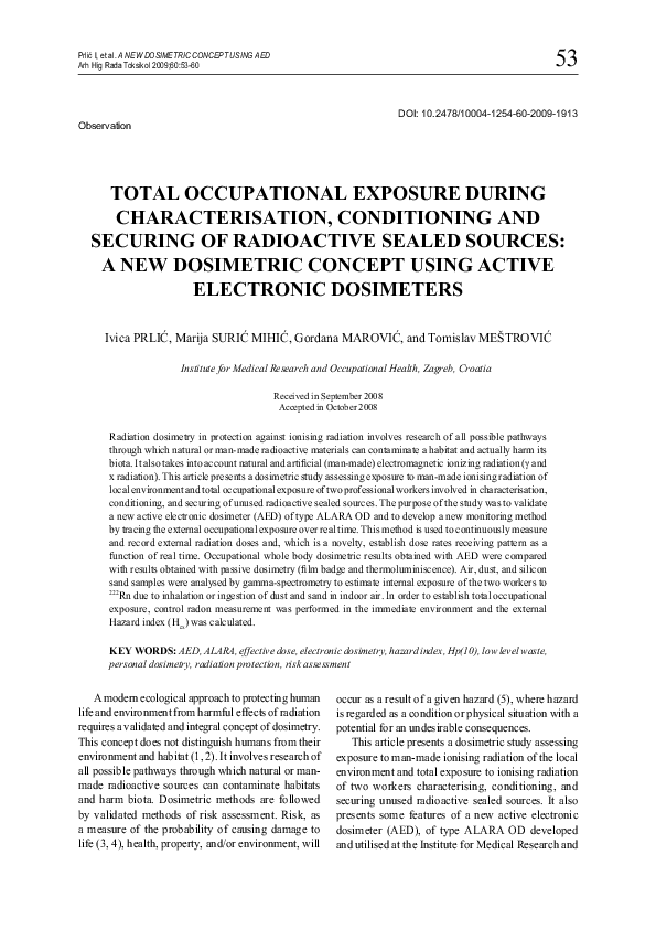 (PDF) Total Occupational Exposure During Characterisation, Conditioning, and Securing of ...