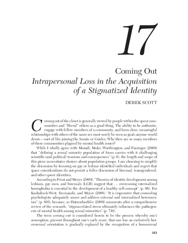 (PDF) Coming Out: Intrapersonal Loss in the Acquisition of a ...