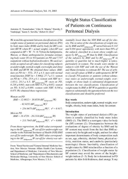 (PDF) Weight status classification of patients on continuous peritoneal ...