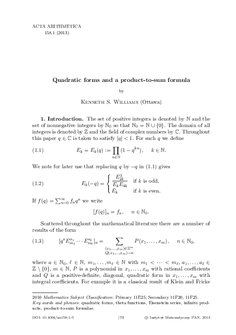 (PDF) Quadratic forms and a product-to-sum formula