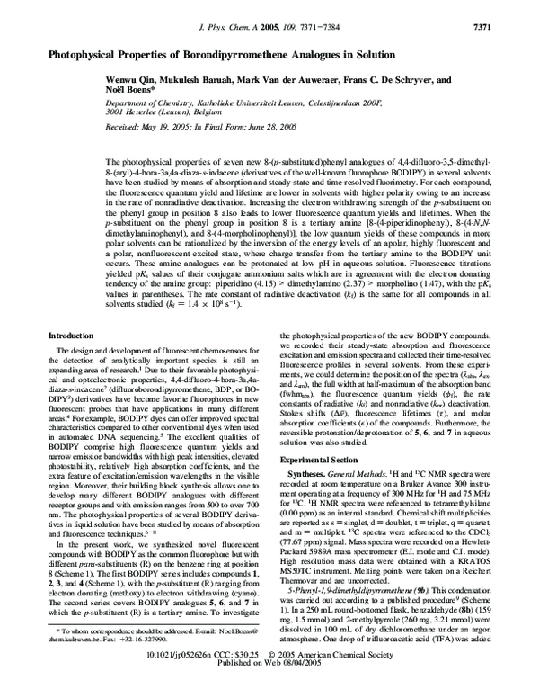 (PDF) Photophysical Properties of Borondipyrromethene Analogues in Solution