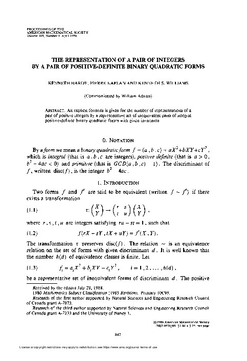 (PDF) The representation of a pair of integers by a pair of positive ...