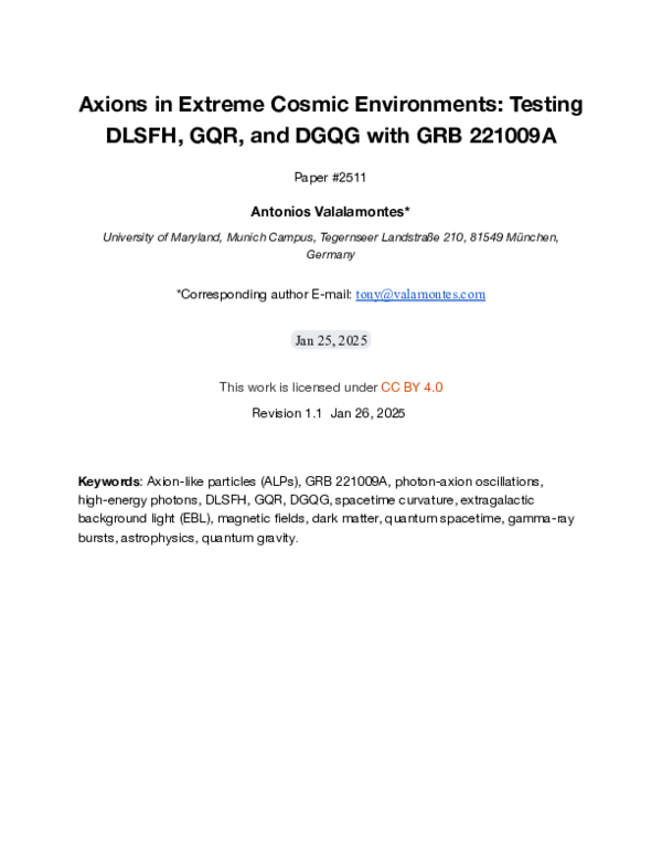 (PDF) Axions in Extreme Cosmic Environments: Testing DLSFH, GQR, and ...