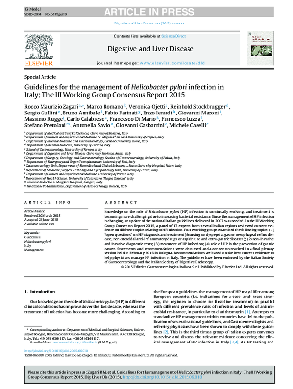 (PDF) Guidelines for the management of Helicobacter pylori infection in ...