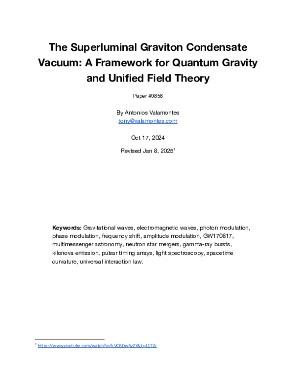 (PDF) The Superluminal Graviton Condensate Vacuum: A Framework for ...