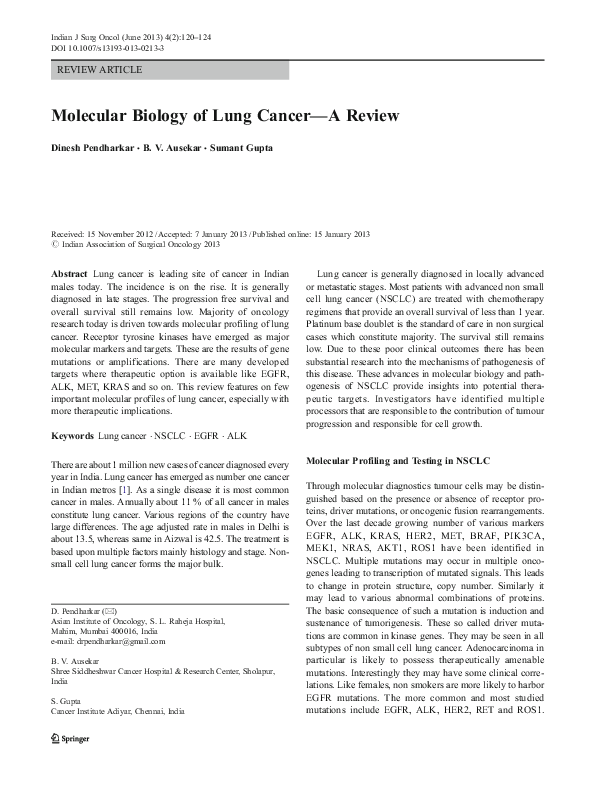 (PDF) Molecular Biology of Lung Cancer—A Review