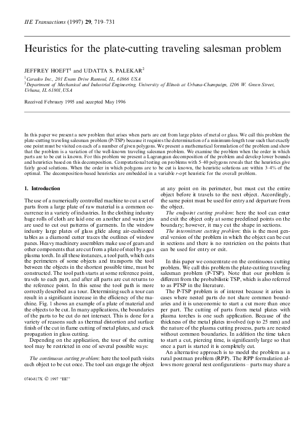 (PDF) Heuristics for the plate-cutting traveling salesman problem