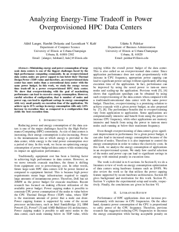 (PDF) Analyzing Energy-Time Tradeoff in Power Overprovisioned HPC Data Centers
