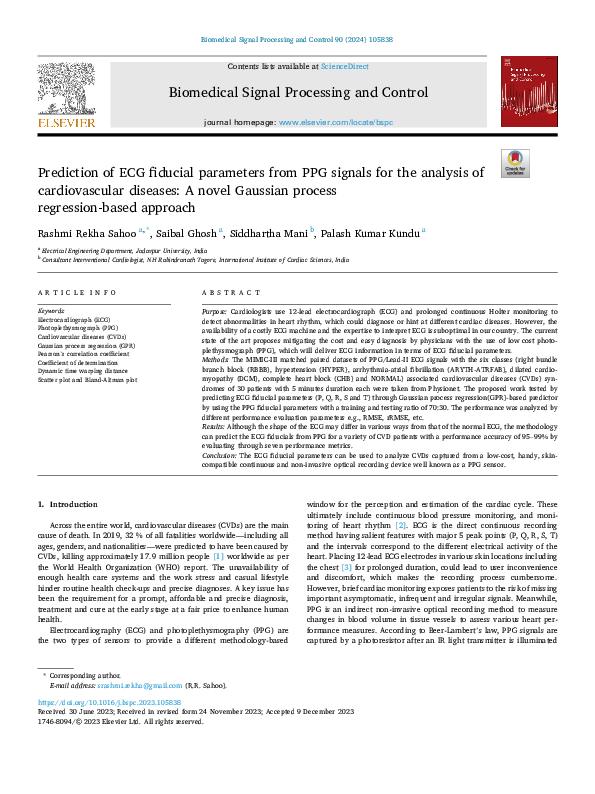 (PDF) Prediction of ECG fiducial parameters from PPG signals for the analysis of cardiovascular ...