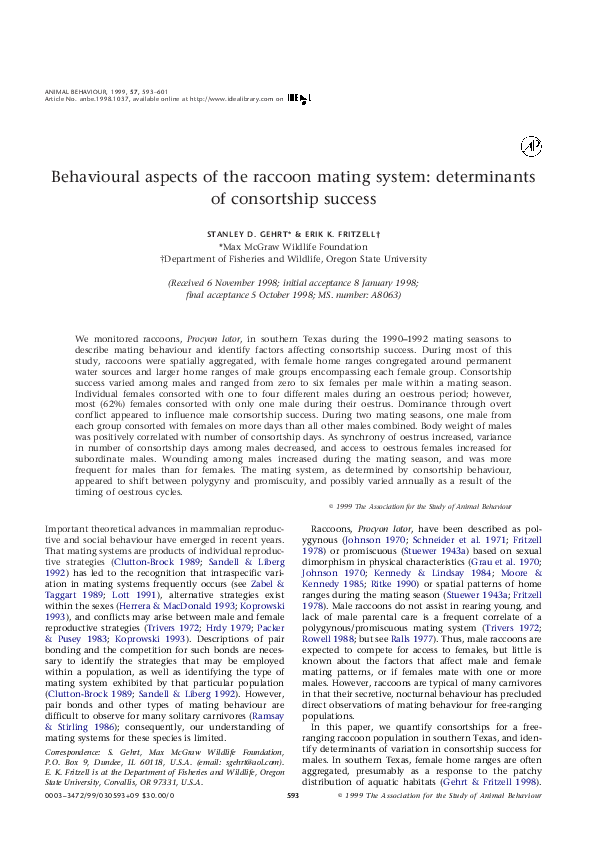 (PDF) Behavioural aspects of the raccoon mating system: determinants of ...