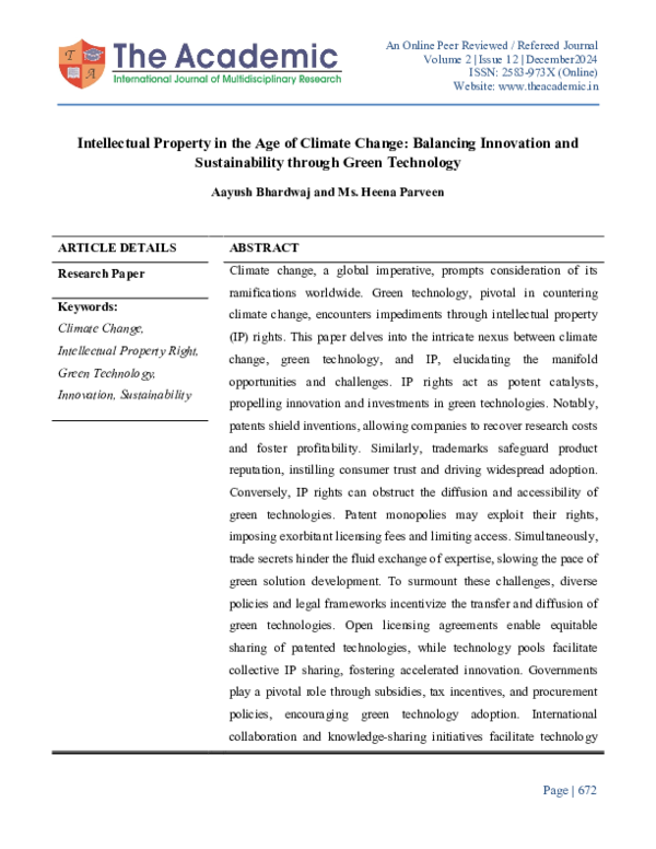 (PDF) Intellectual Property in the Age of Climate Change: Balancing ...