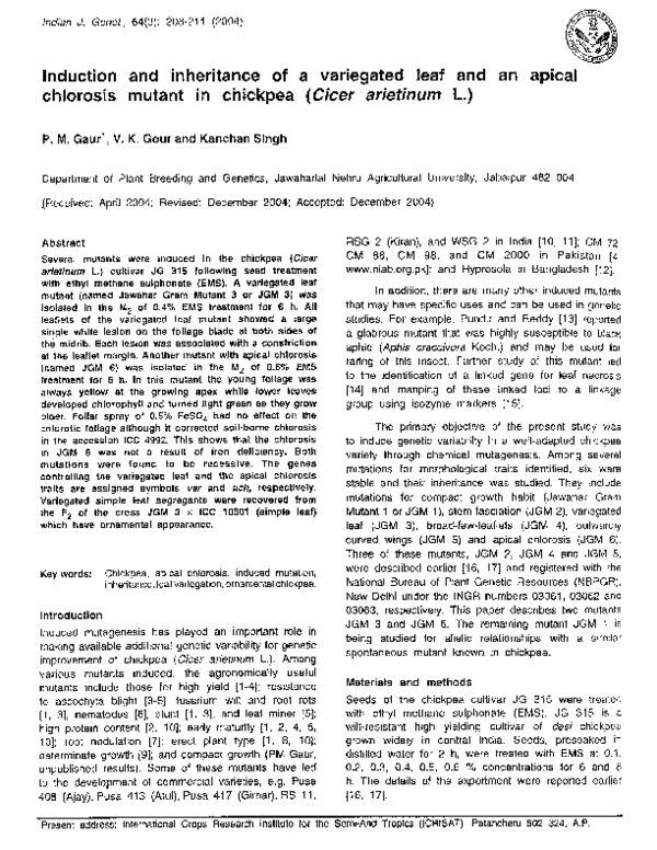 (PDF) Induction and inheritance of a variegated leaf and an apical ...