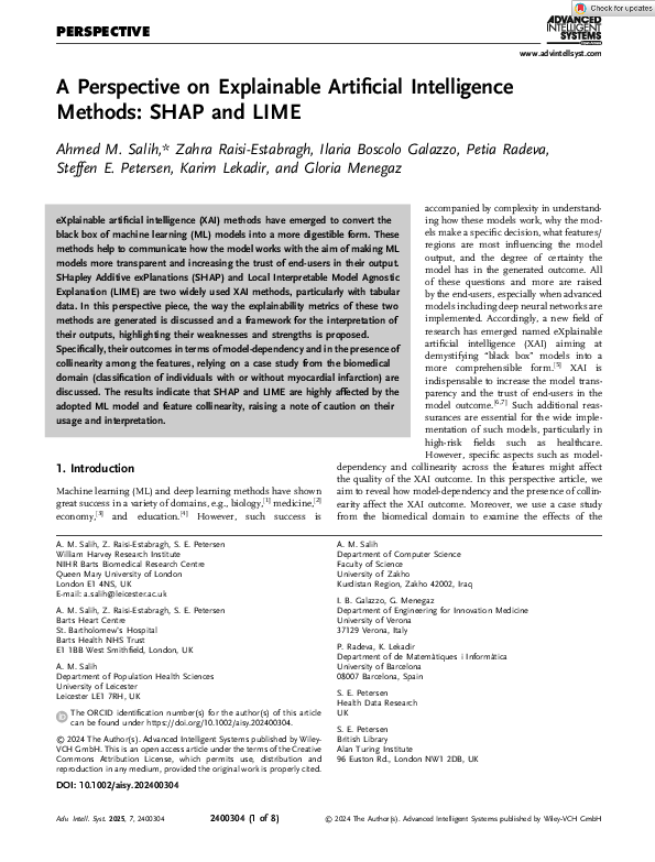 (PDF) A Perspective on Explainable Artificial Intelligence Methods: SHAP and LIME
