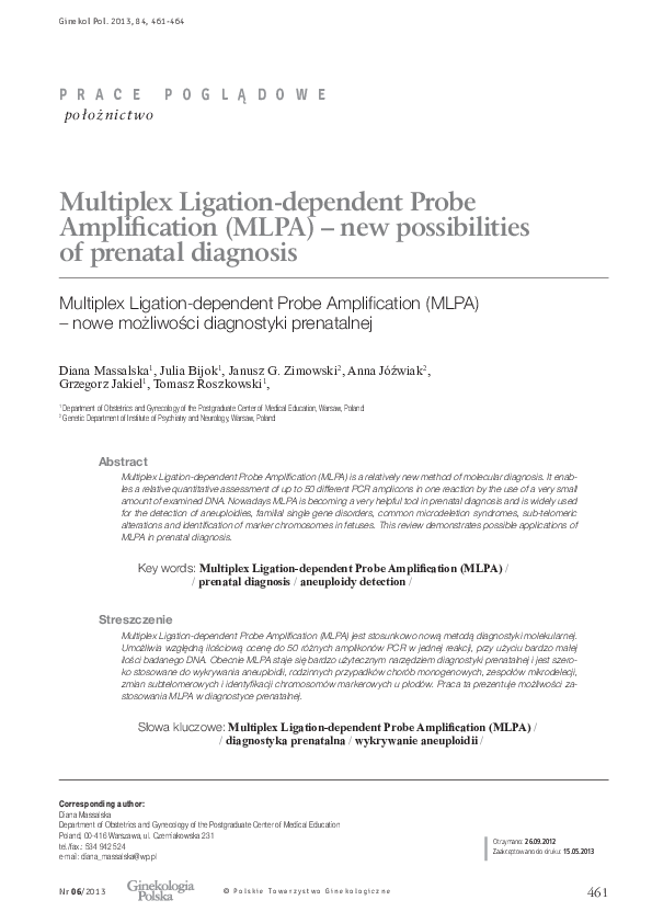 (PDF) Multiplex Ligation-dependent Probe Amplification (MLPA) – new possibilities of prenatal ...