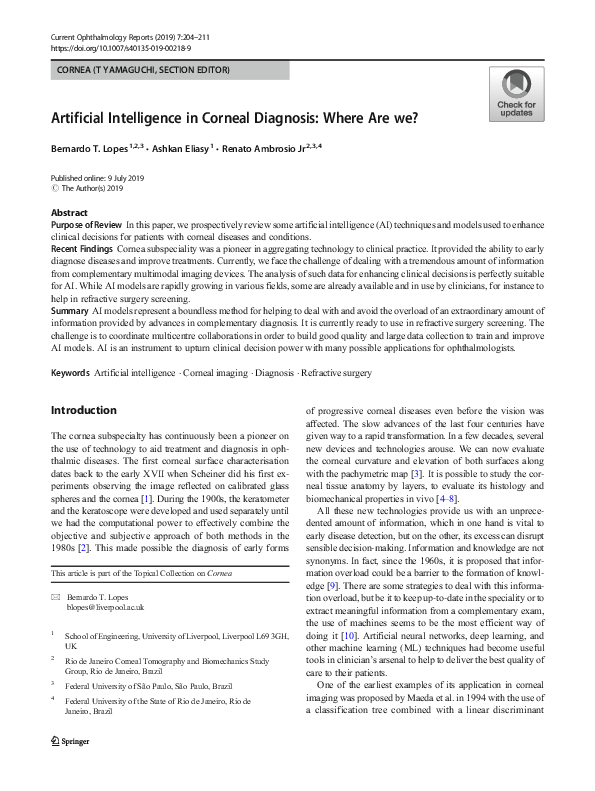(PDF) Artificial Intelligence in Corneal Diagnosis: Where Are we?