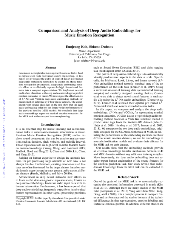 (PDF) Comparison and Analysis of Deep Audio Embeddings for Music ...