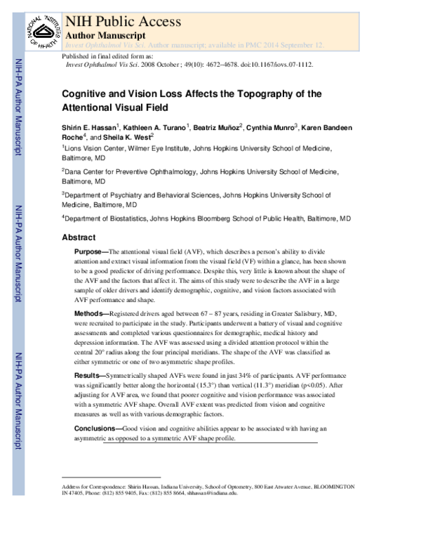 (PDF) Cognitive and Vision Loss Affects the Topography of the Attentional Visual Field