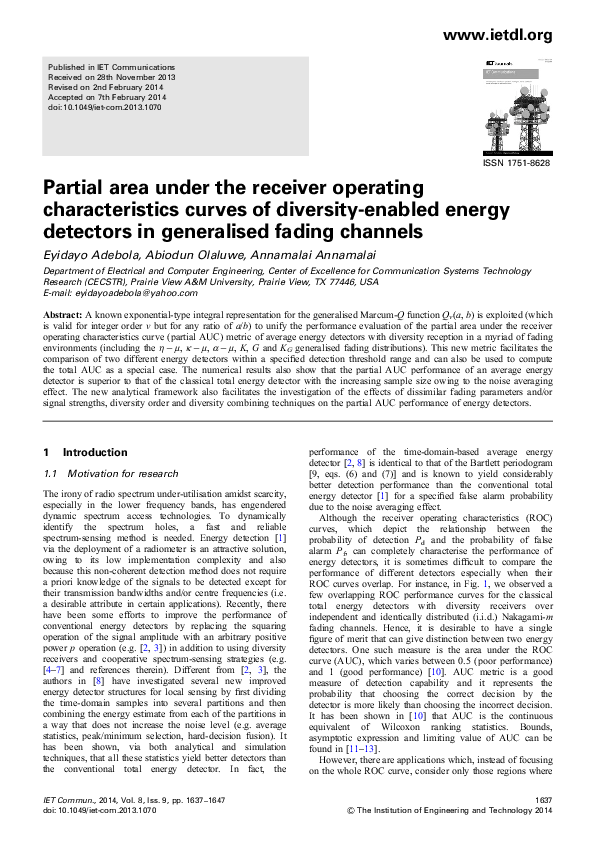 (PDF) Partial area under the receiver operating characteristics curve ...