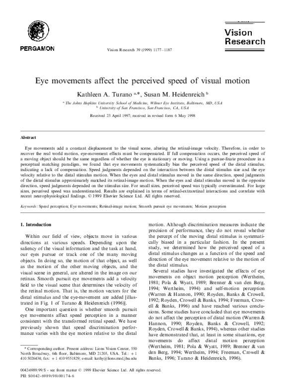 (PDF) Eye movements affect the perceived speed of visual motion