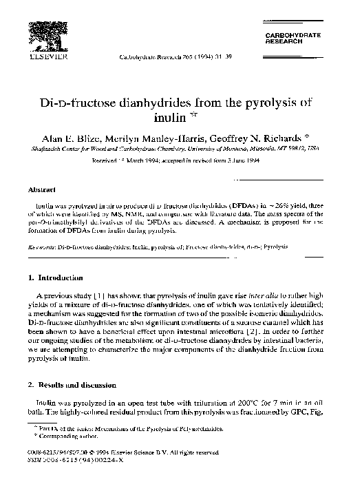 (PDF) Di-d-fructose dianhydrides from the pyrolysis of inulin