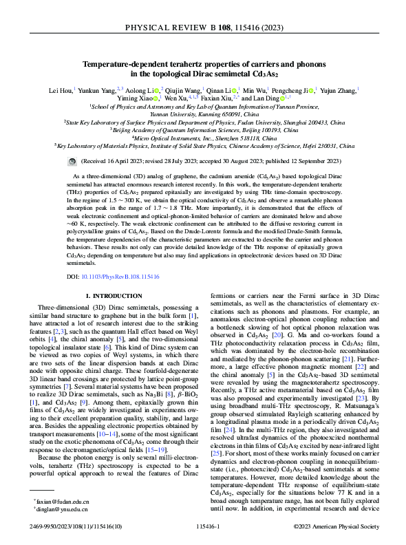 (PDF) Temperature-dependent terahertz properties of carriers and phonons in the topological ...