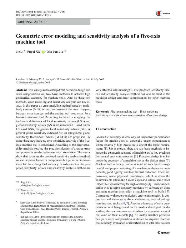 (PDF) Geometric Error Modeling and Sensitivity Analysis for Accuracy ...