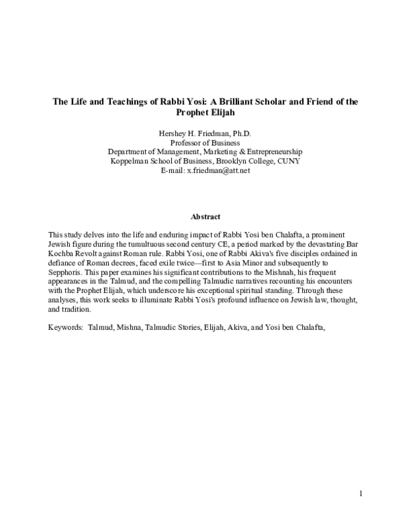 (PDF) The Life and Teachings of Rabbi Yosi: A Brilliant Scholar and ...
