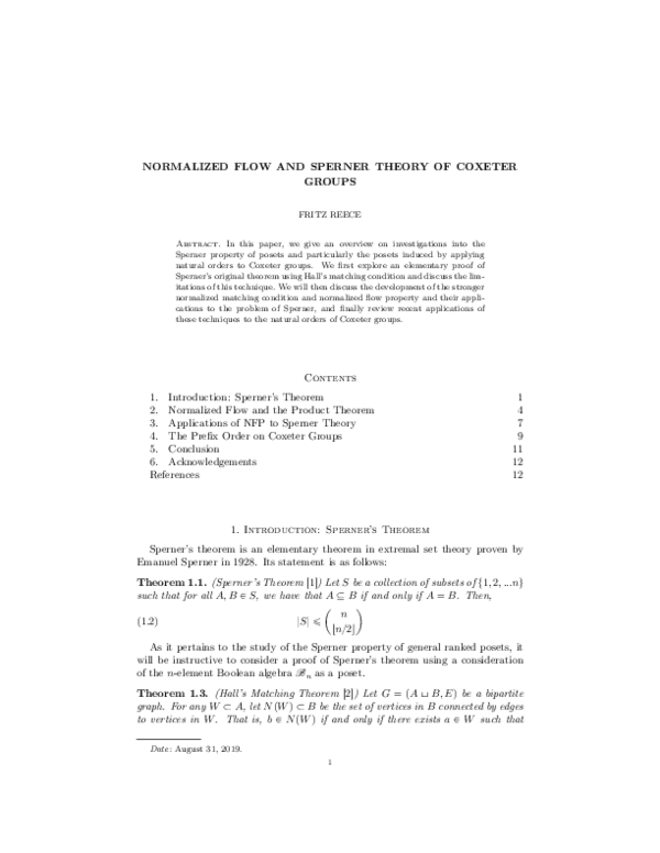 (PDF) Normalized Flow and Sperner Theory of Coxeter Groups