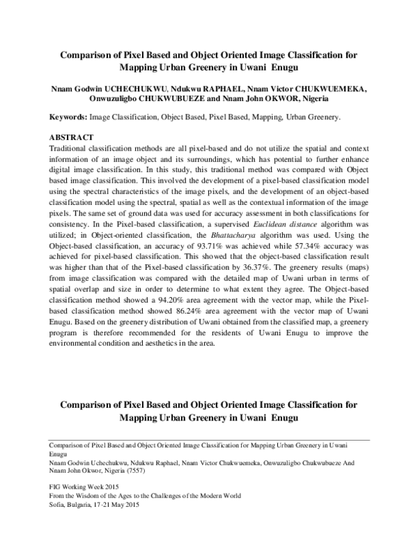 (PDF) Comparison of Pixel Based and Object Oriented Image ...