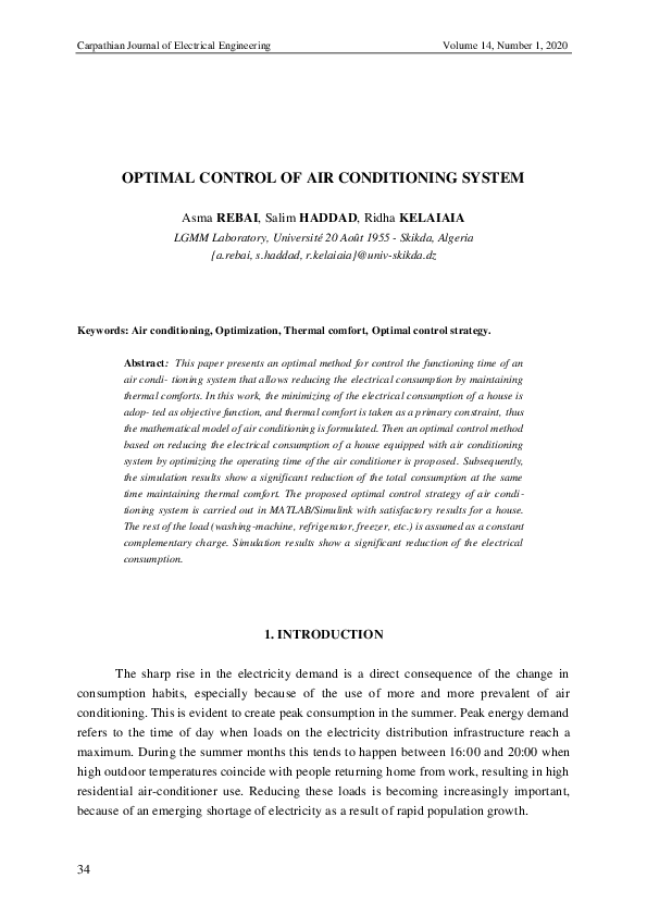 (PDF) Optimal Control of Air Conditioning System