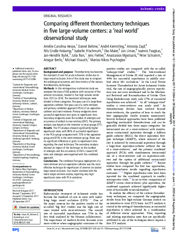 (PDF) Comparing different thrombectomy techniques in five large-volume ...