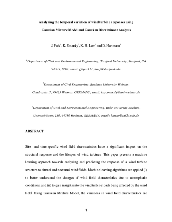 (PDF) Analyzing the Temporal Variation of Wind Turbine Responses Using Gaussian Mixture Model ...