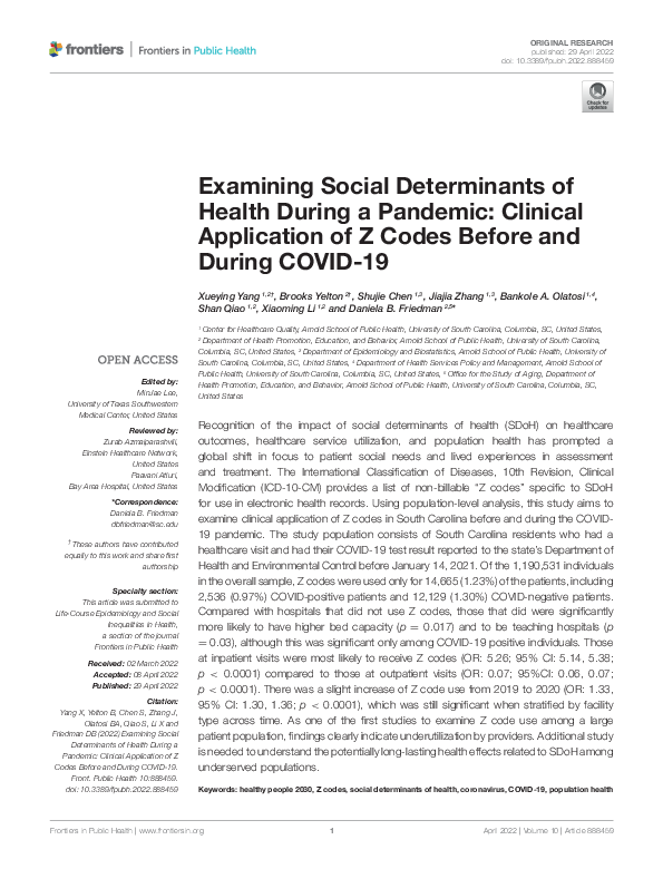 (PDF) Examining Social Determinants of Health During a Pandemic ...