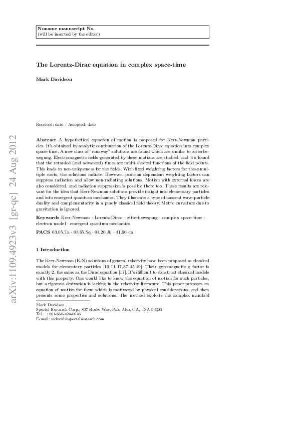 (PDF) The Lorentz-Dirac equation in complex space-time