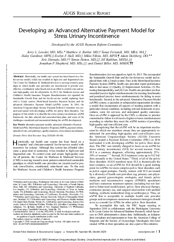 (PDF) Developing an Advanced Alternative Payment Model for Stress ...