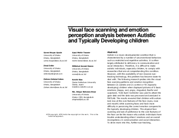 Visual face scanning and emotion perception analysis between autistic ...