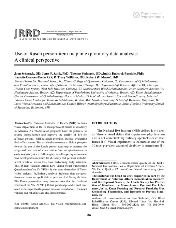 (PDF) Use of Rasch person-item map in exploratory data analysis: A clinical perspective