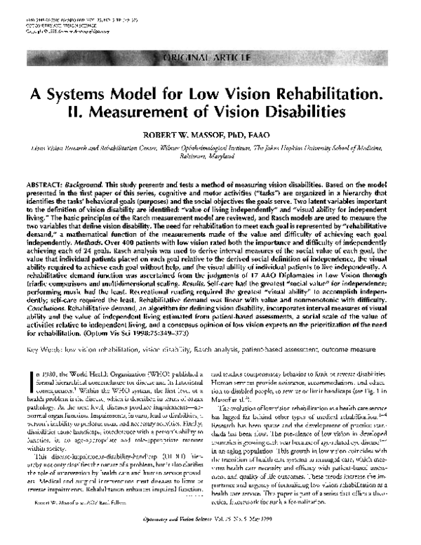 (PDF) A systems model for low vision rehabilitation. II. Measurement of ...