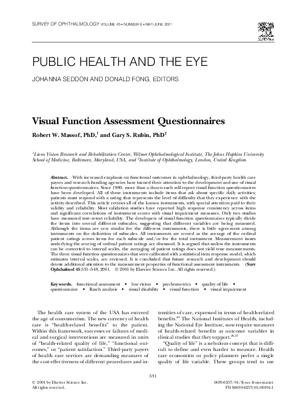 (PDF) Visual function assessment questionnaires