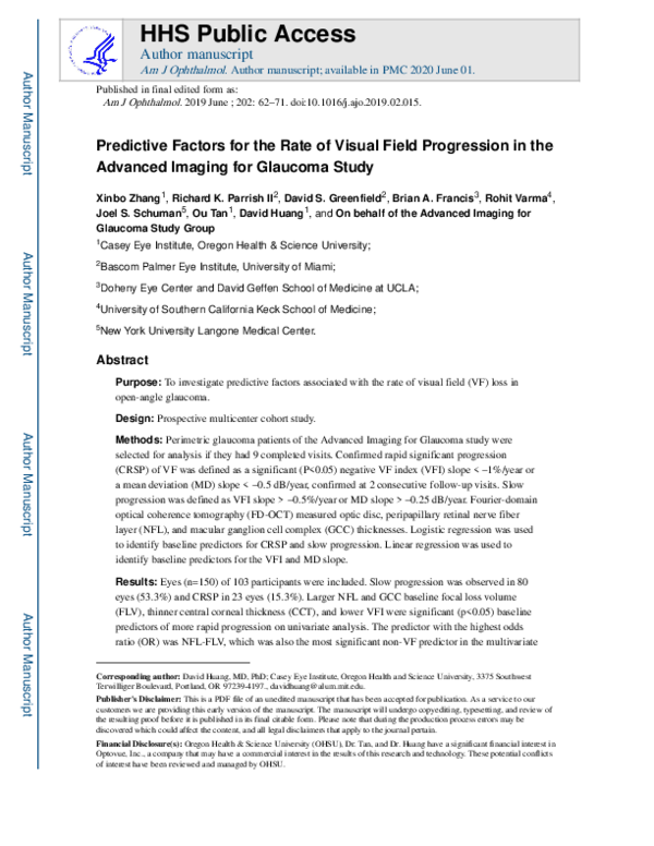 (PDF) Predictive Factors for the Rate of Visual Field Progression in the Advanced Imaging for ...