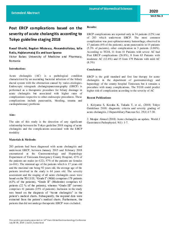 (PDF) Post ERCP complications based on the severity of acute ...
